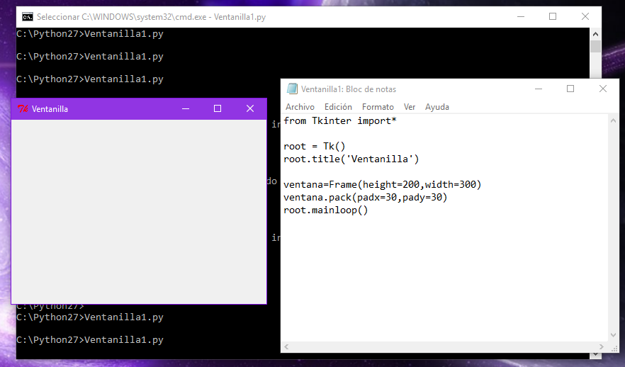 Ejemplos de Python con la librería Tkinter usando Bloc de Notas