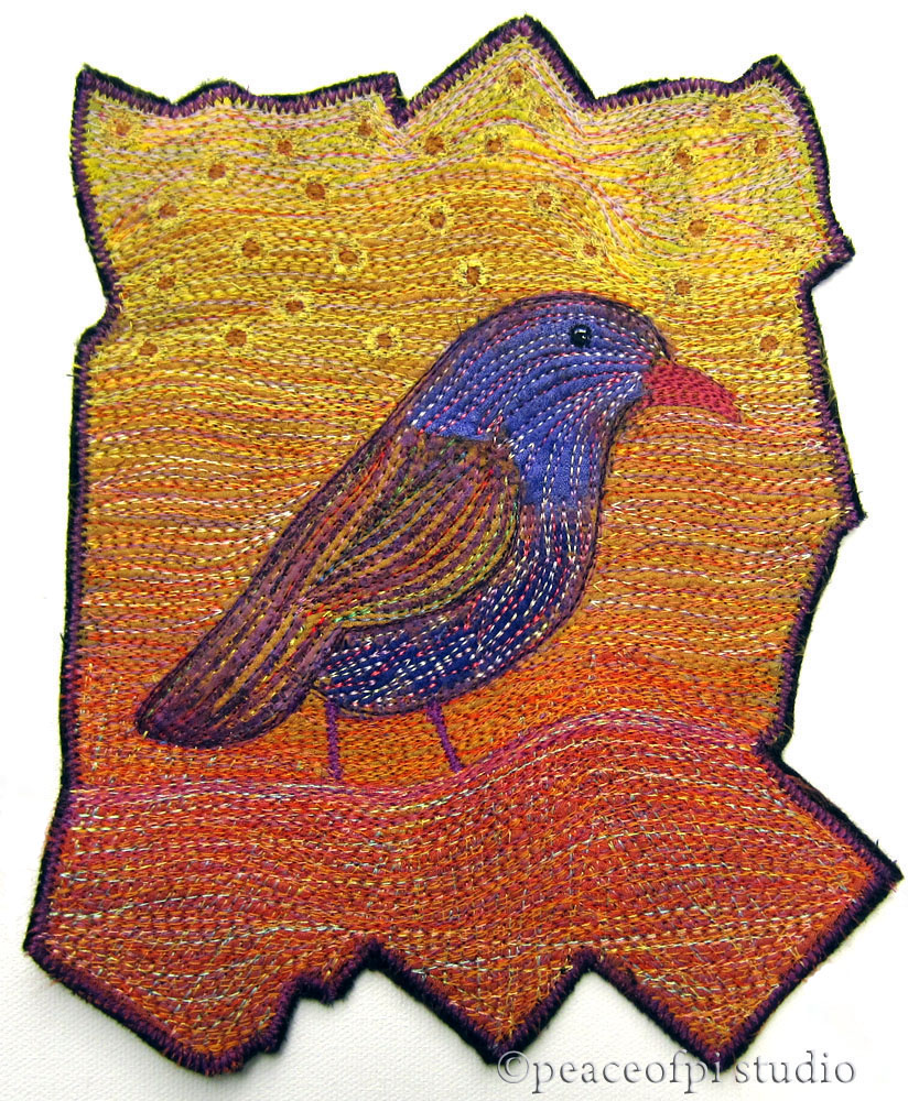 peaceofpi studio: Purple Bird Thread Art Quilt