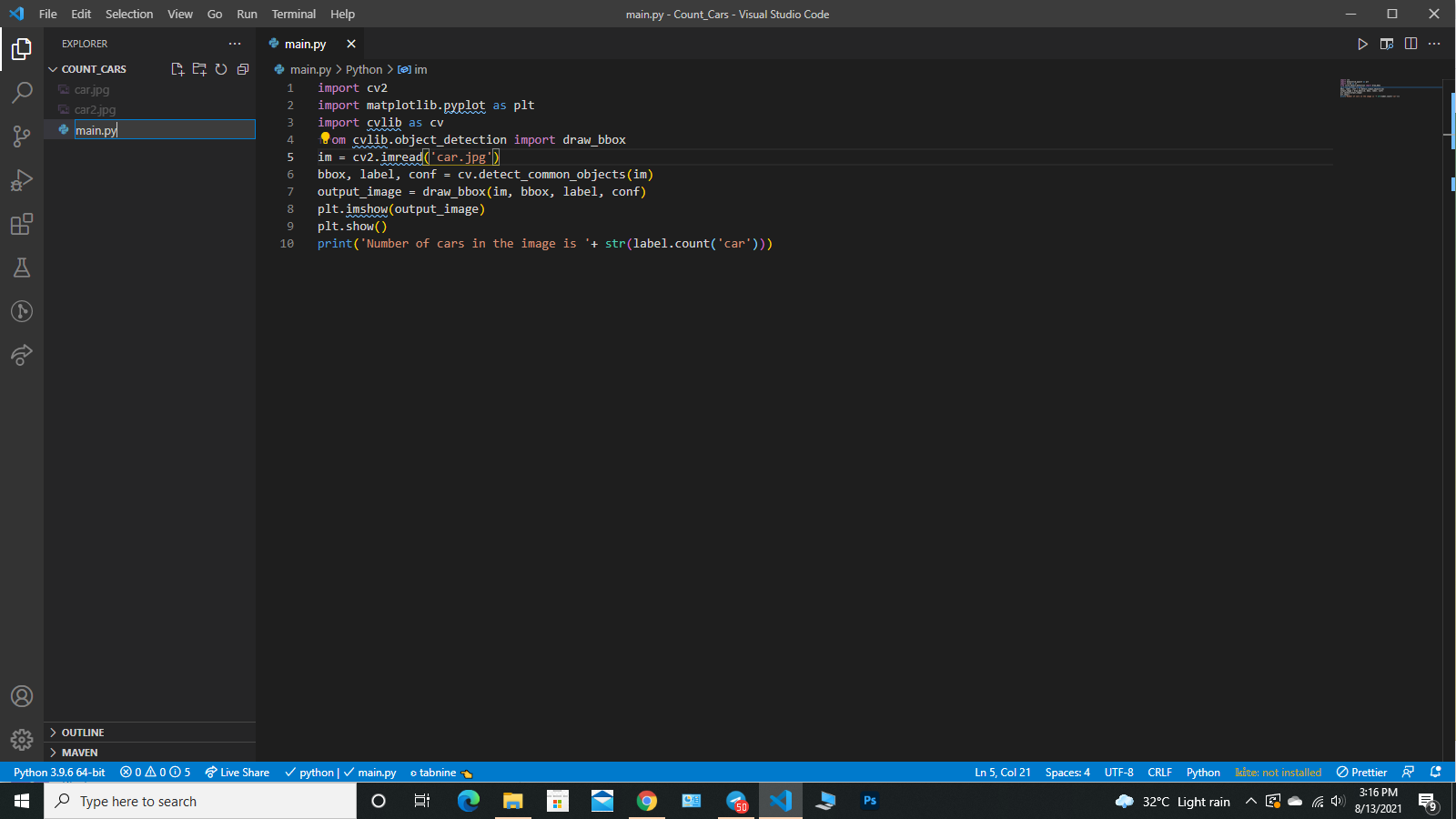 Count number of cars using Python step by step