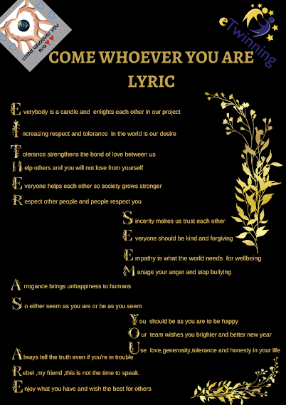 COME WHOEVER YOU ARE: TEAM WORK AND FINAL PRODUCTS