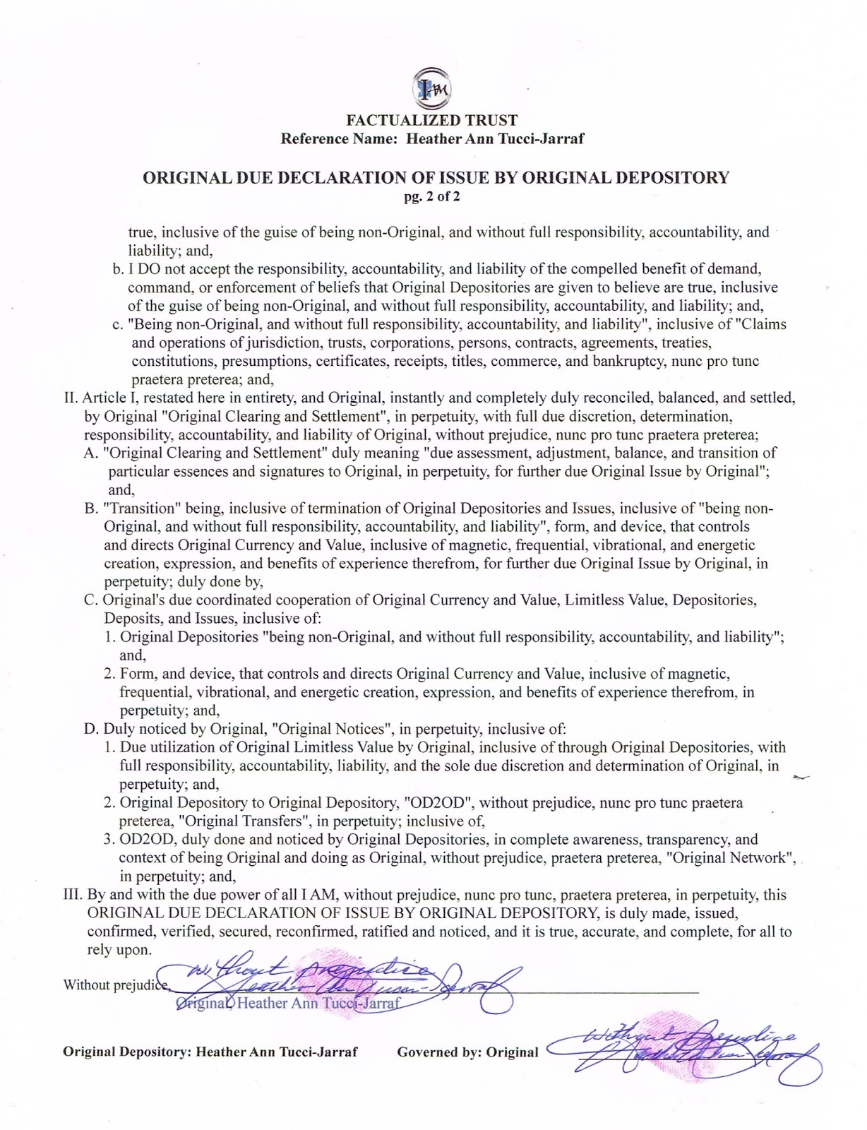 Terran: Heather Ann Tucci-Jarraf - Original Factualized Trusts
