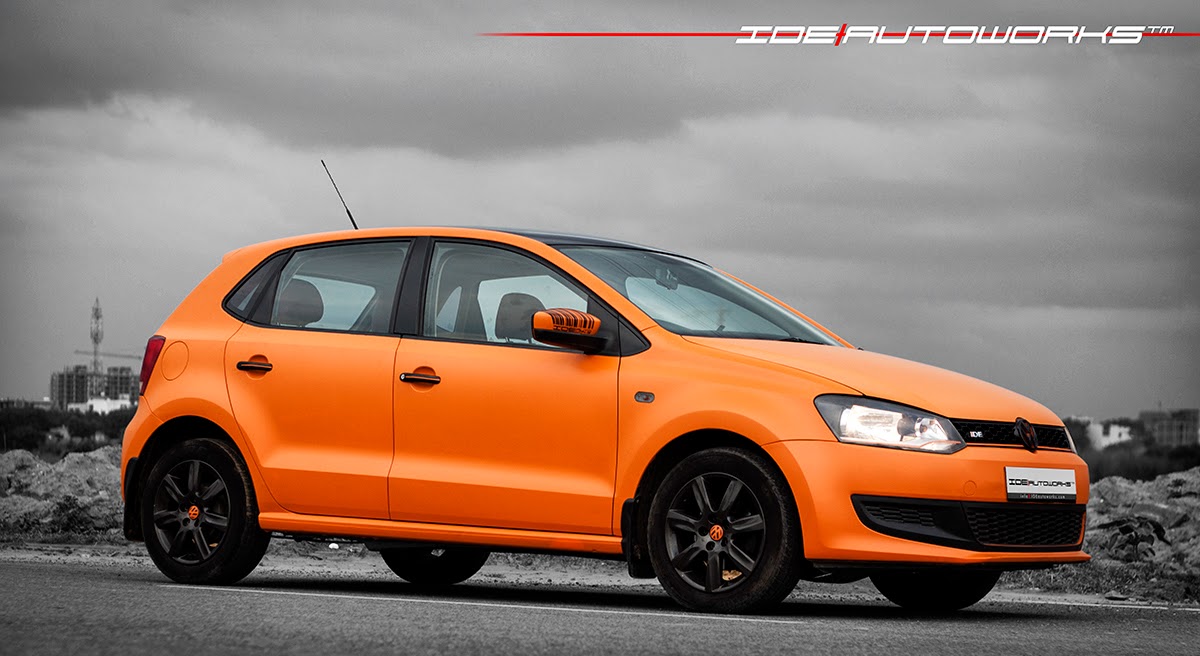 VW Polo Matte Orange Wrap with Gloss Black Roof | IDE Autoworks