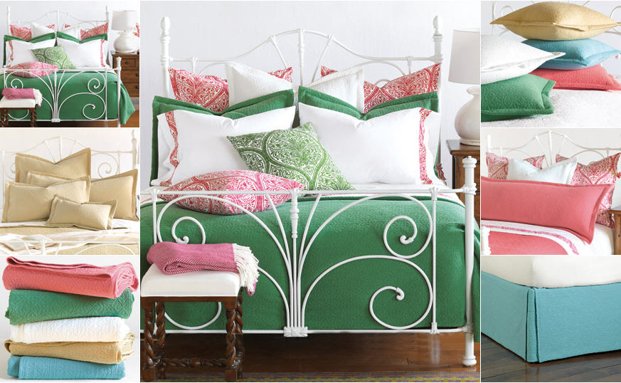 Colorful Cotton Matelasse Bedding in Coral, Aqua, Gold, Green or White ...