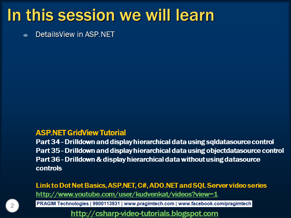 Sql server, .net and c# video tutorial: Part 37 – Details View in ASP.NET