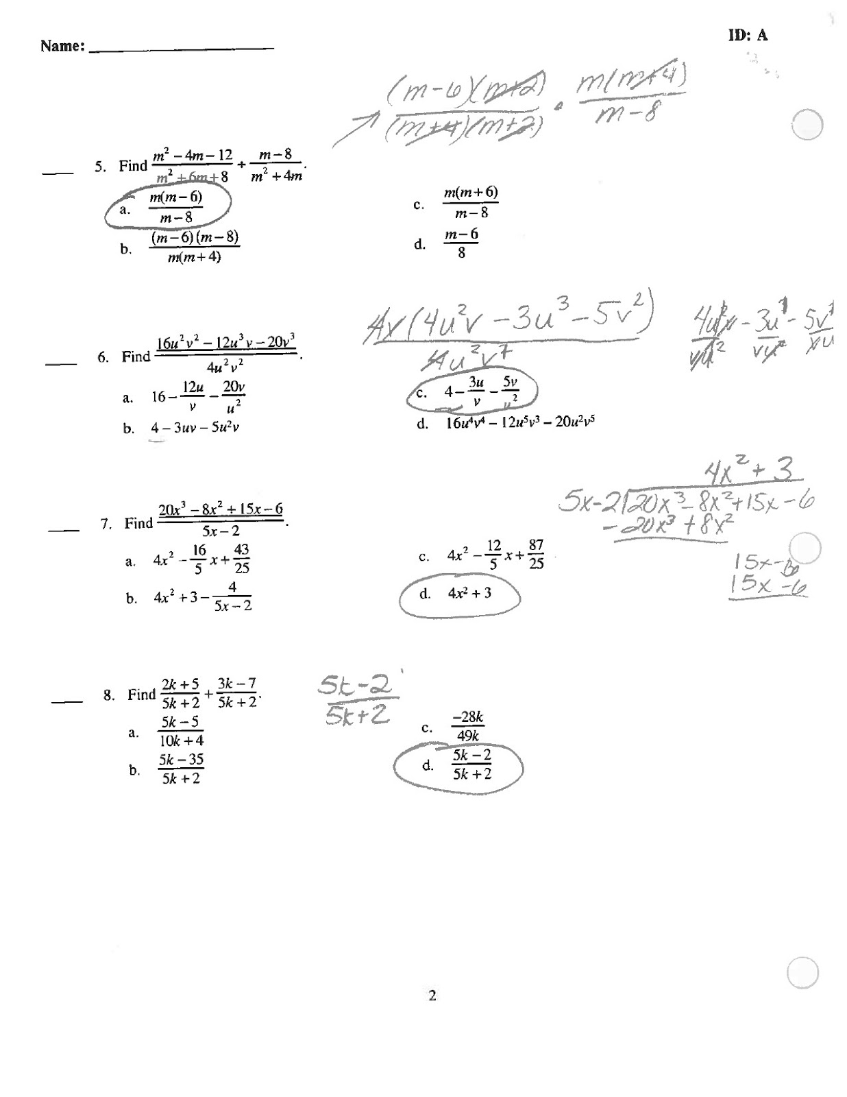 Math Classes Spring 2012: Intermediate Algebra - Chapter 11 Pre-Test