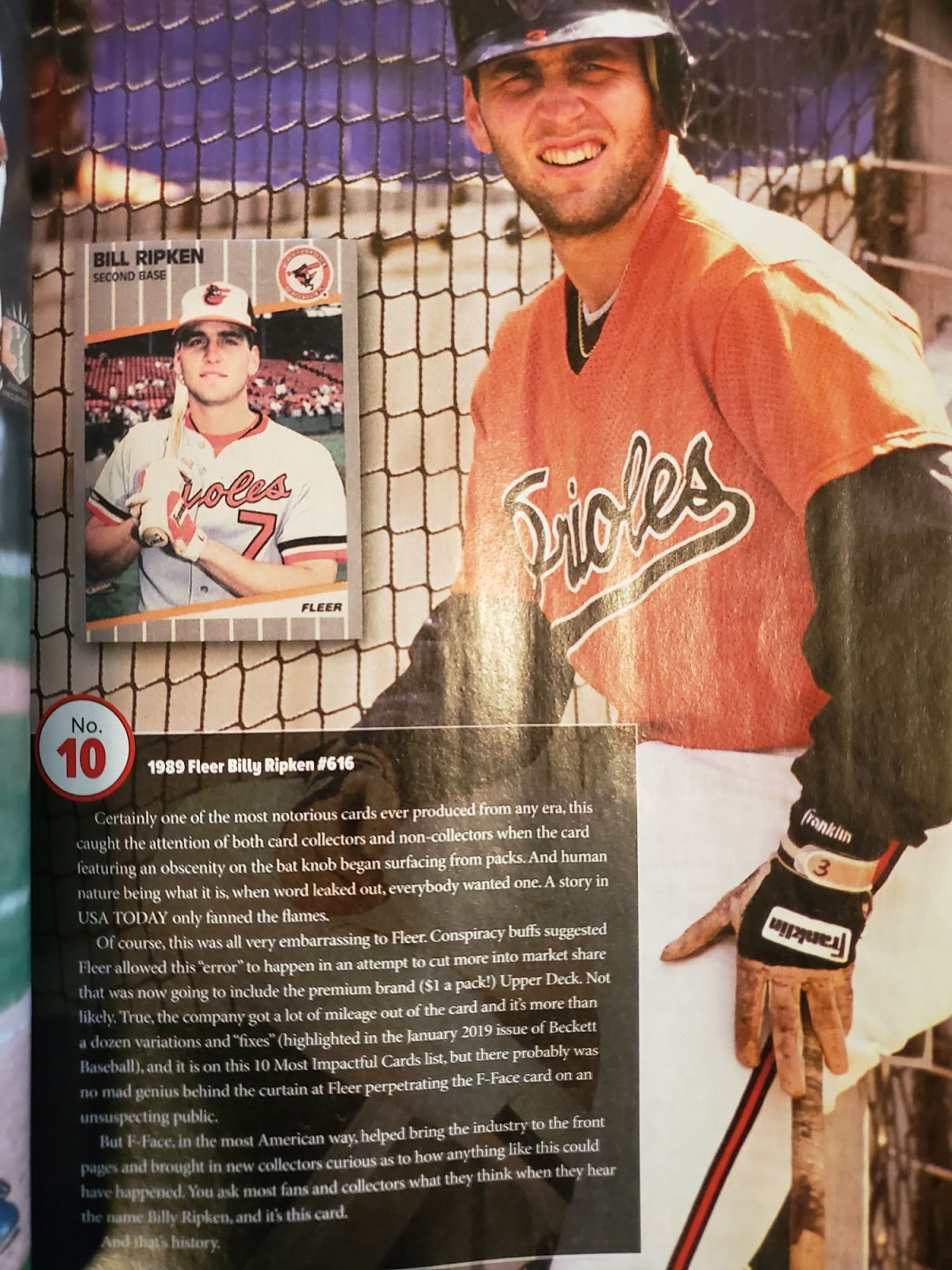 1989 Fleer Ripken F-Face #616 Baseball Card: Beckett Magazine Top 10 List!