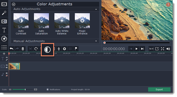 Color Adjustments with Movavi Video Editor
