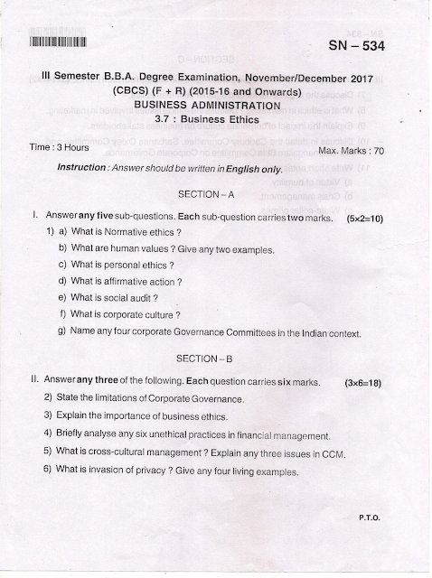 Bangalore University B.B.A. business administration 3.7 : business ...