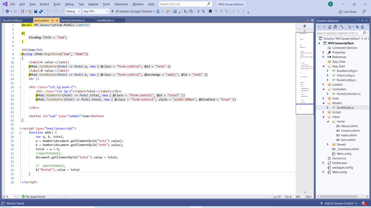 Infinity Coding Tamizha How To Sum Two Number Using Model And Javascript Without Controller In