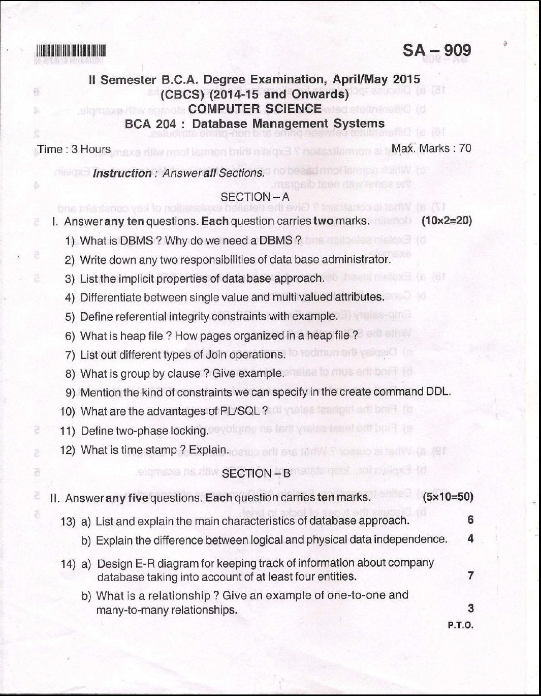 Bangalore University Bca Computer Science Bca 204 Database Management Systems Aprilmay