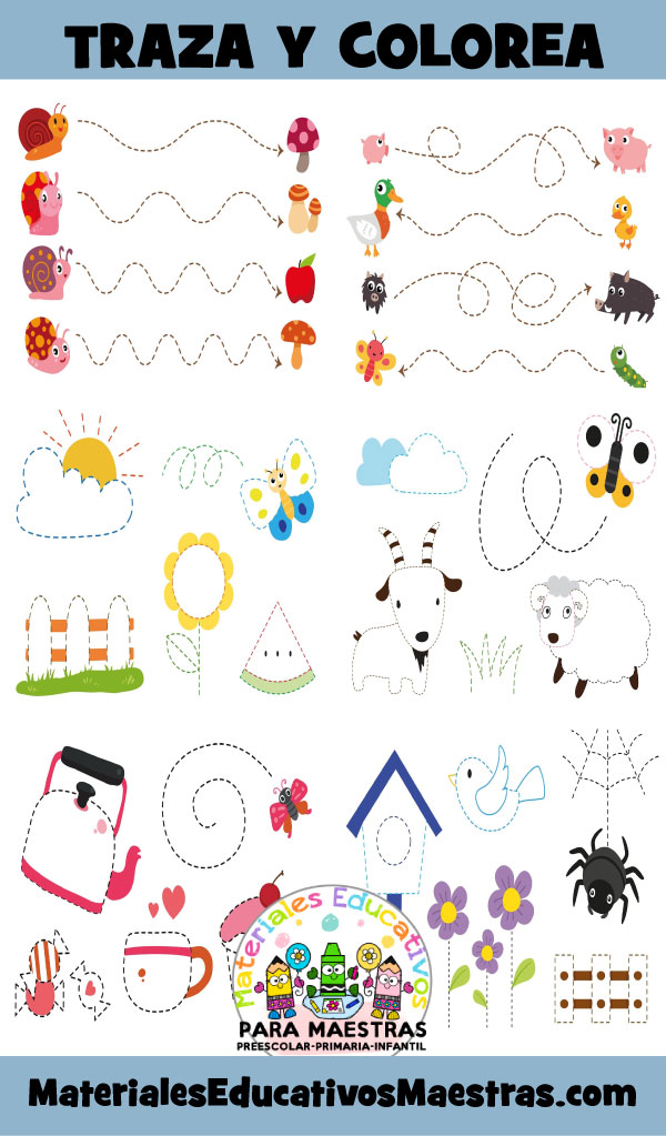 Cuaderno Traza y Colorea Animalitos | Mundo de Rukkia