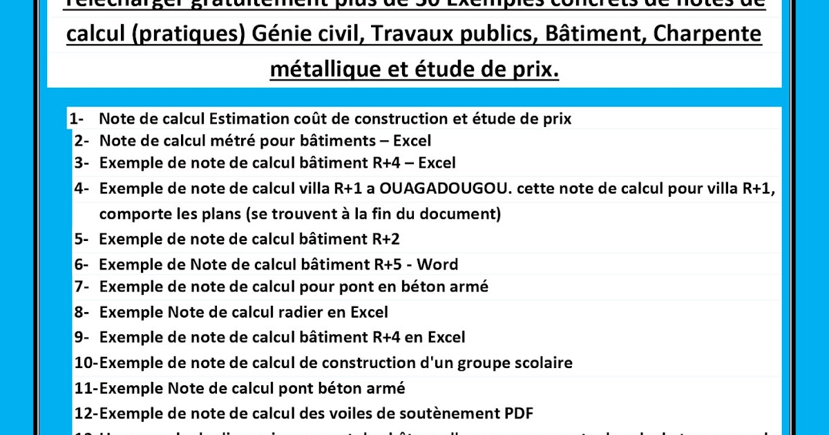 Plus de 30 Exemples concrets de notes de calcul (pratiques) Génie civil ...