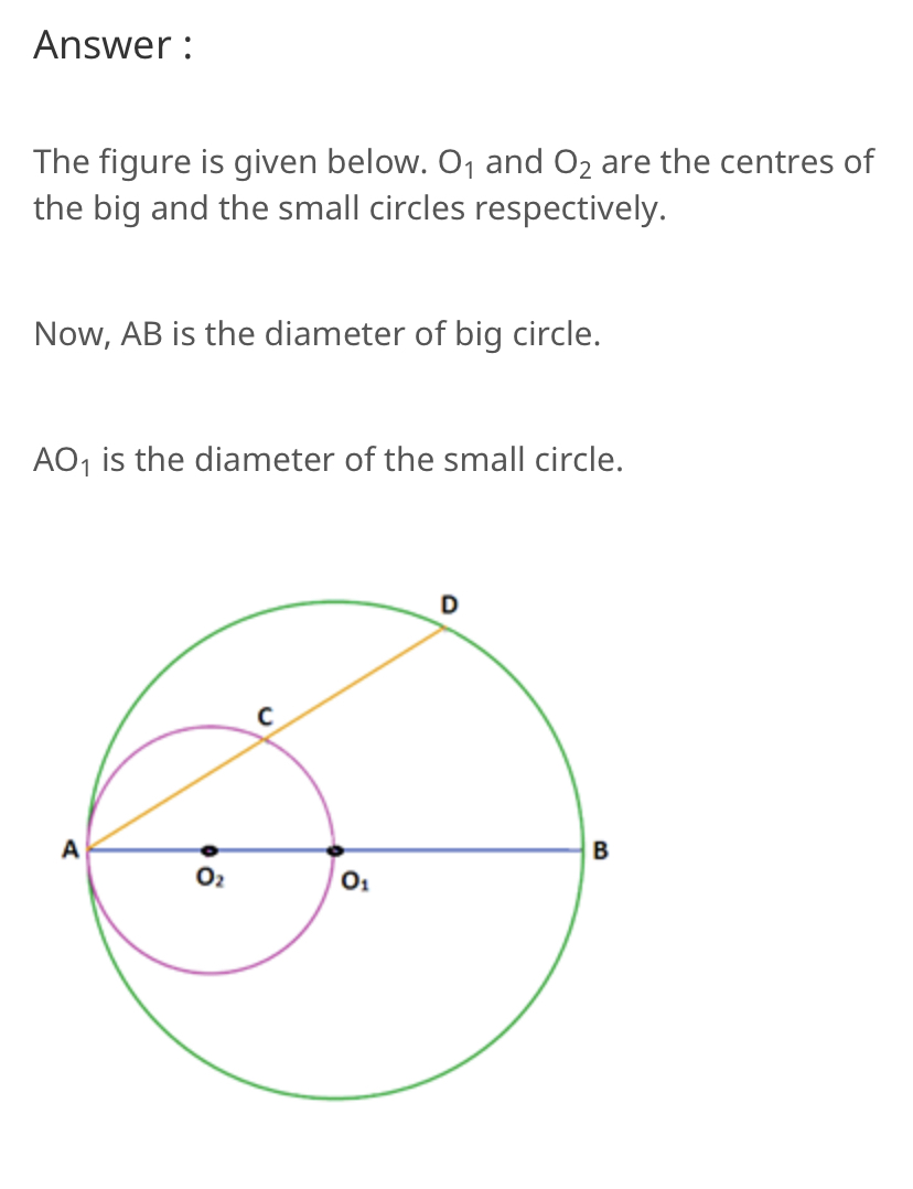 In the picture, a circle is drawn with a line as diameter and a smaller ...