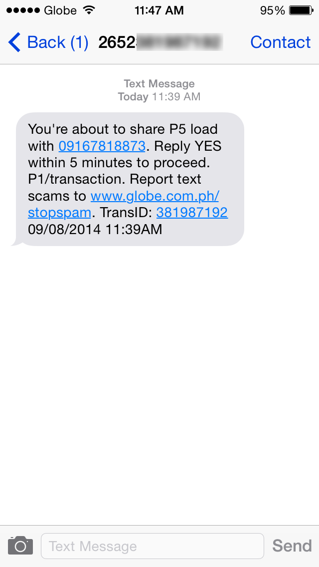 Globe ups Share-a-Load verification message addressing the wide-spread ...