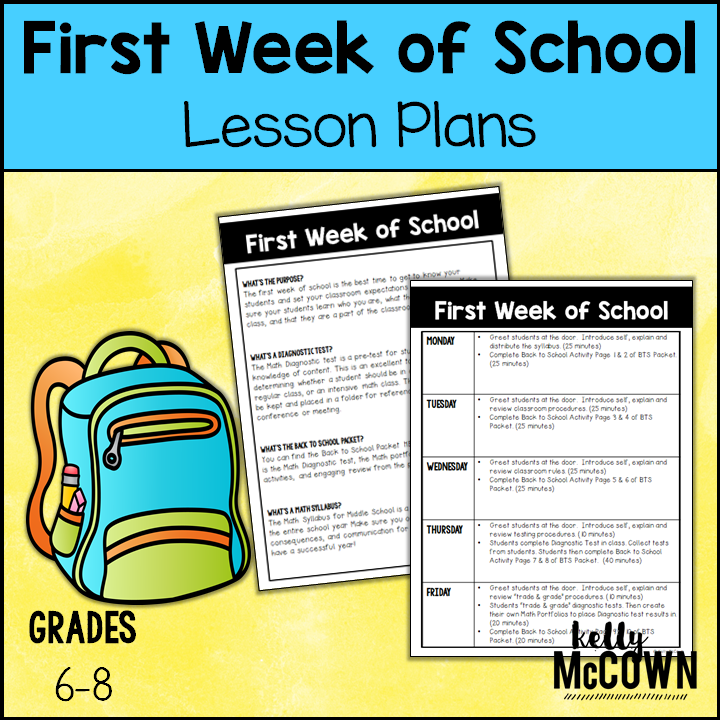 Kelly McCown: First Week of School Middle Math Lesson Plans