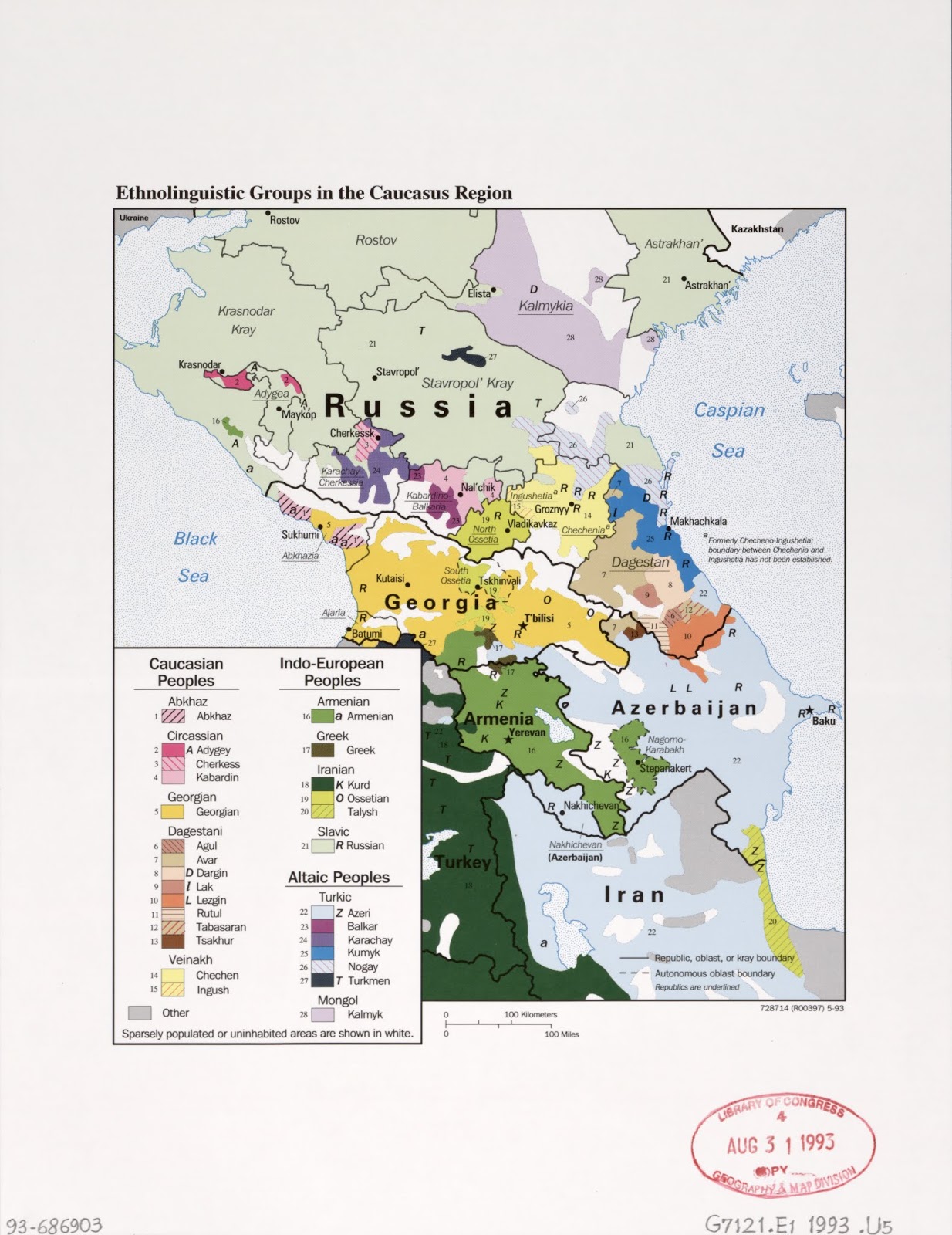 Ethnolinguistic groups in the Caucasus region (1993) | Old New Maps