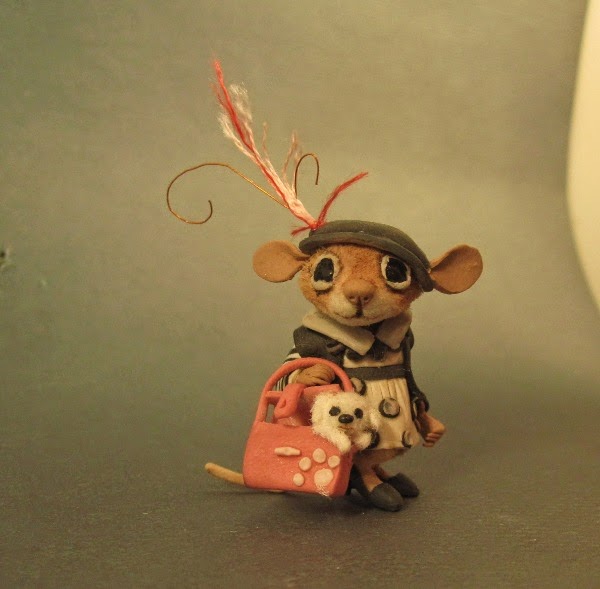 Aleah Klay Studio: Miniature Mouse w/ pet dog in bag one of a kind ...
