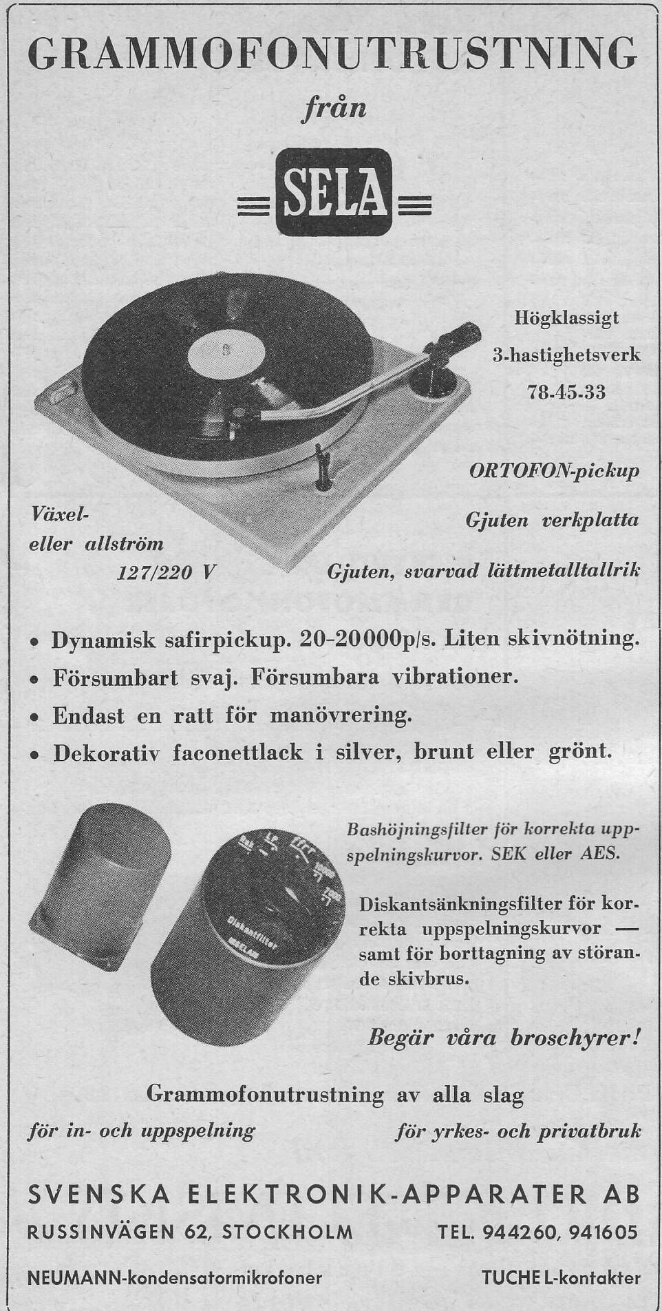 Vintage Audio: Swedish SELA 524 turntable Ortofon tonearm