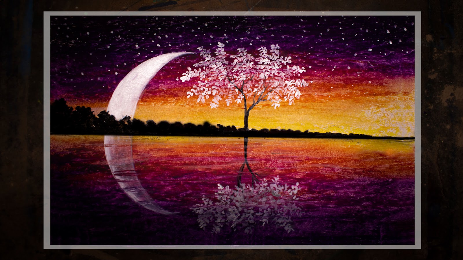 Magical Tree Landscape Drawing With Oil Pastels - step by step | moonlig...
