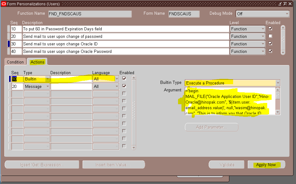 Oracle Application DBA Information: Personalization for Separate Email ...