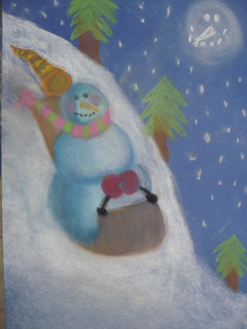 a faithful attempt: Snowmen at Night Chalk Pastel Drawings