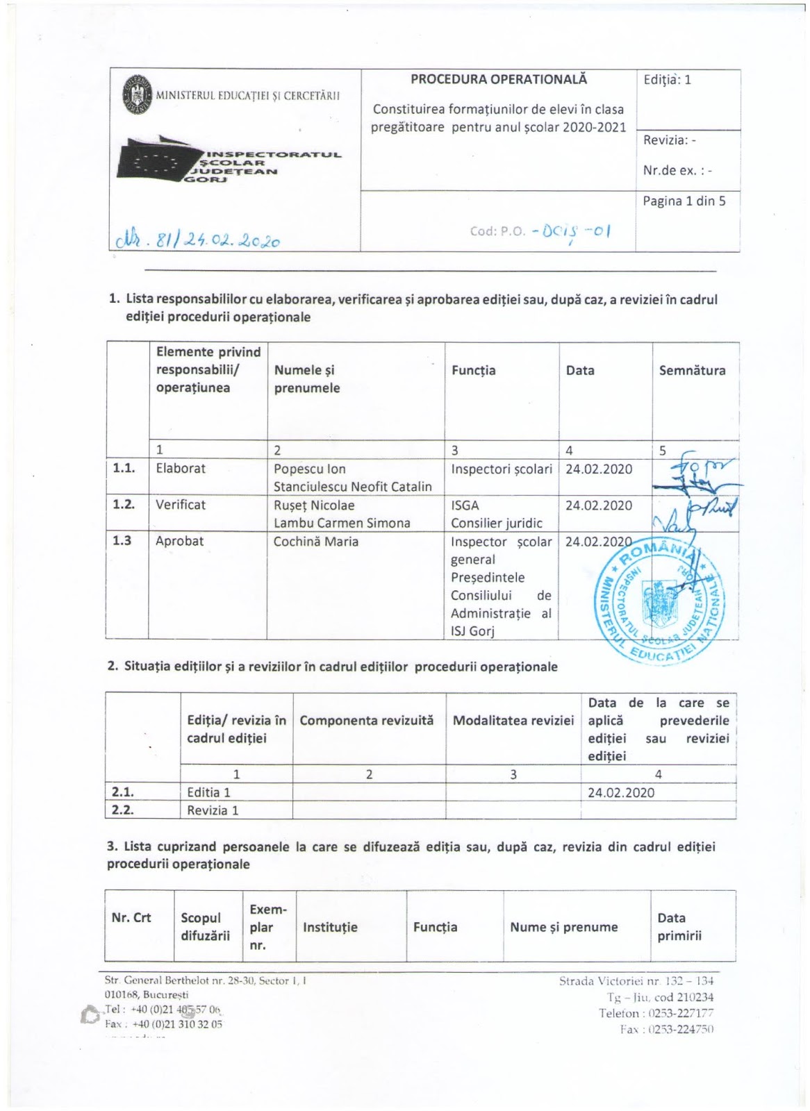 Scoala Gimnazială "Constantin Savoiu" Târgu-Jiu: PROCEDURA OPERATIONALA ...