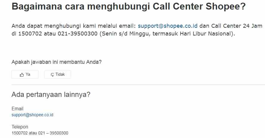 Cara Menghubungi Call Center Shopee Belanja Online