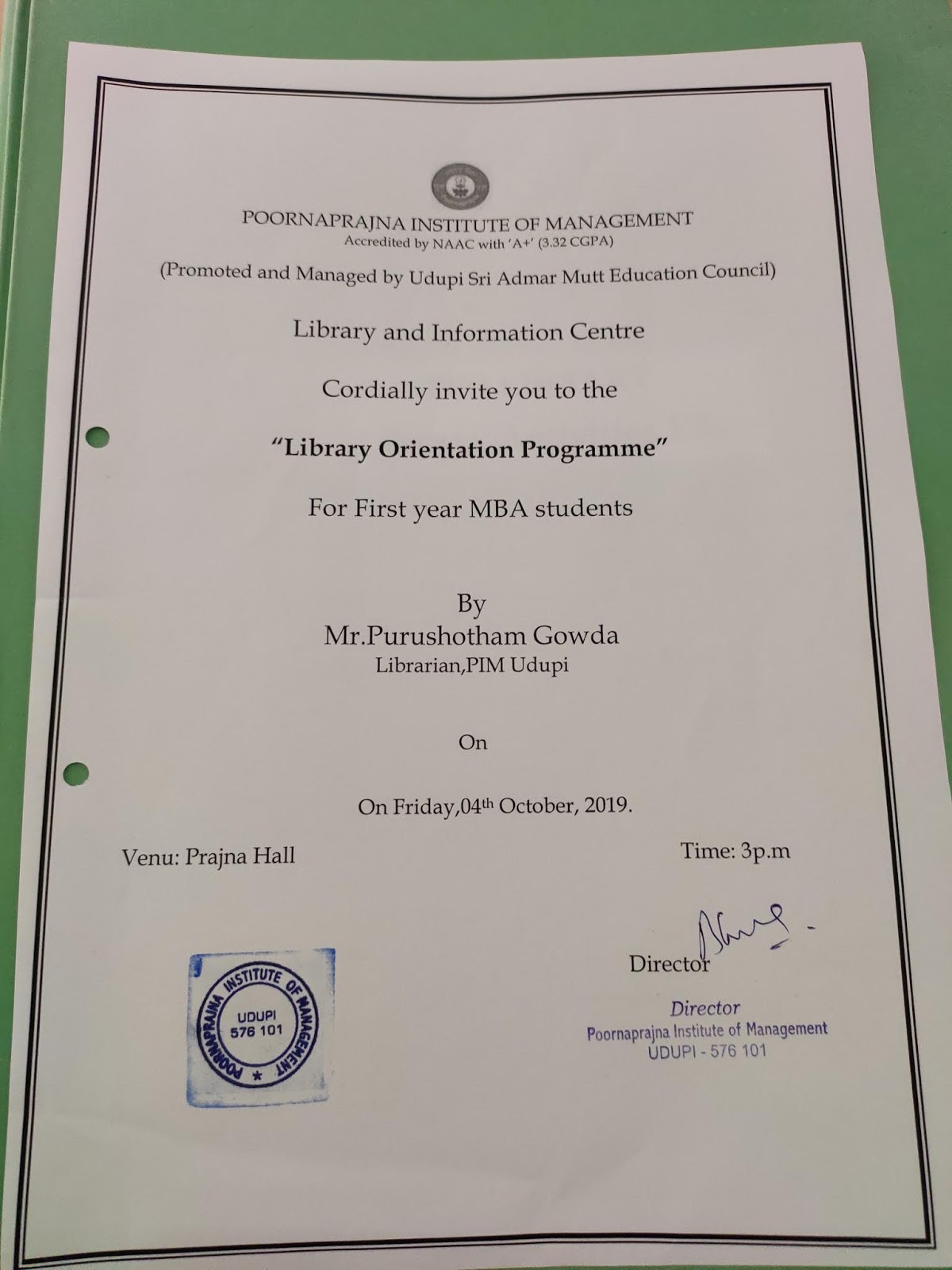 LIBRARY ORIENTATION PROGRAM – Poornaprajna Institute of Management