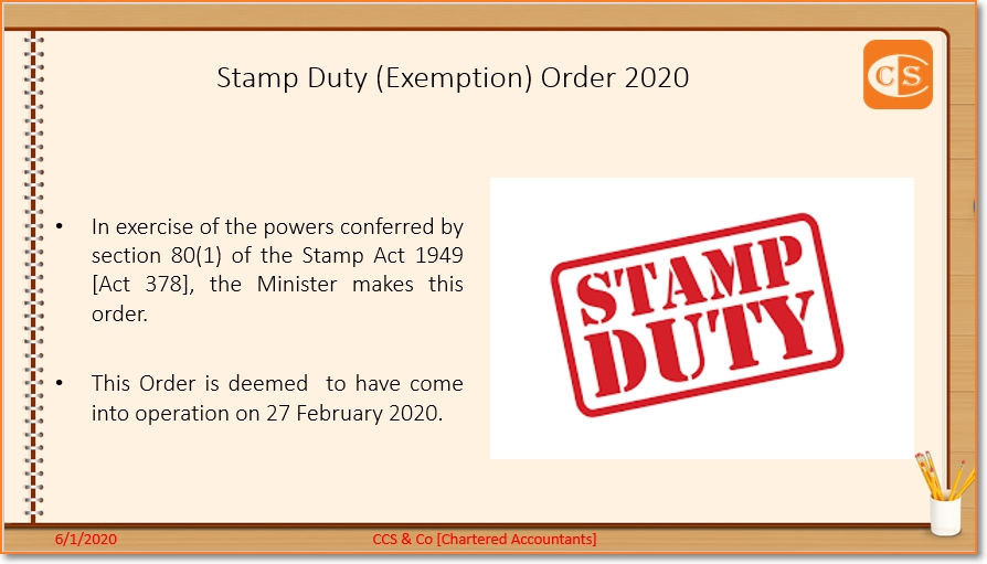 CCS & Co Plt : Issue No. 26/2020 - Exemption of stamp duty is given on ...