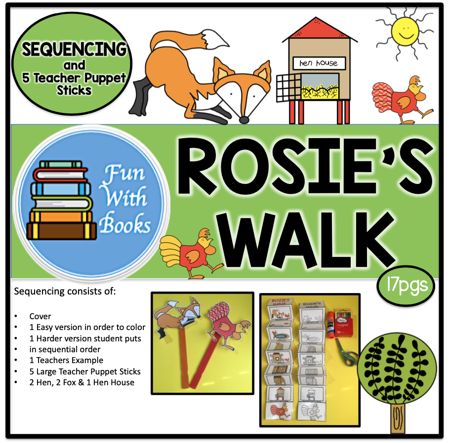 ROSIE'S WALK SEQUENCING & 5 TEACHER PUPPET STICKS ~ Book Units by Lynn