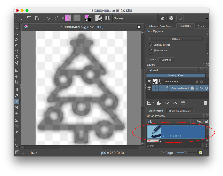 Using Krita's Colorize Mask Editing Tool to color line art drawings