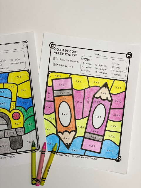 An Apple For The Teacher: Back to School Color by Number Worksheets