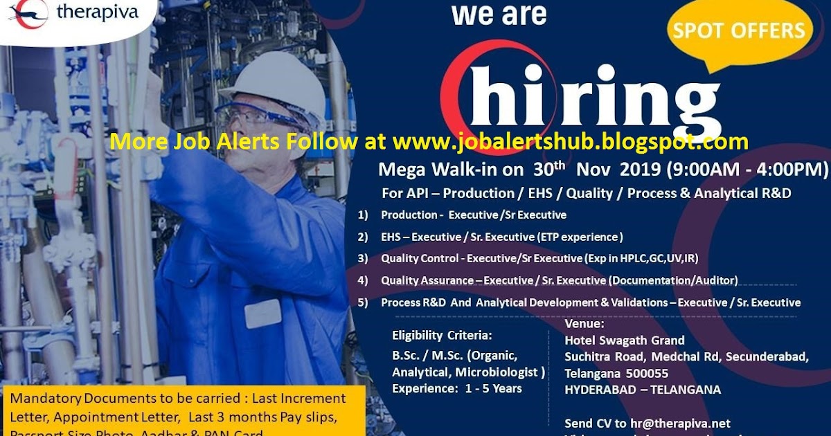 JOB ALERTS HUB: Mega Walk-In Drive for QC / QA / Production / EHS / Process R&D on 30th Nov ...