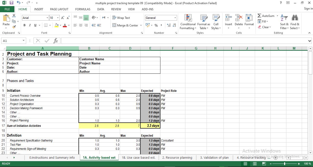 Resource planning excel template free