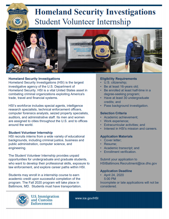 CCJS Undergrad Blog: Fall 2020 Internship: Homeland Security Investigations