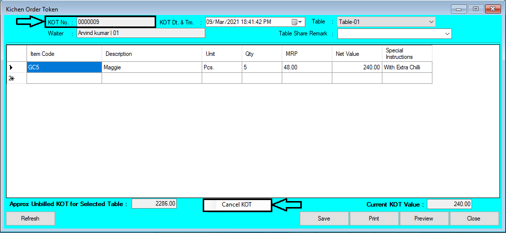 Kitchen Order Token (KOT) Help Guide