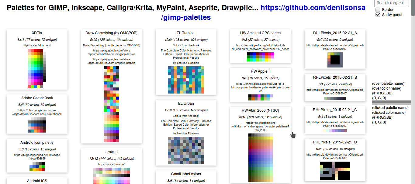 Import Color Palettes (Swatches) for GIMP and Inkscape on Ubuntu