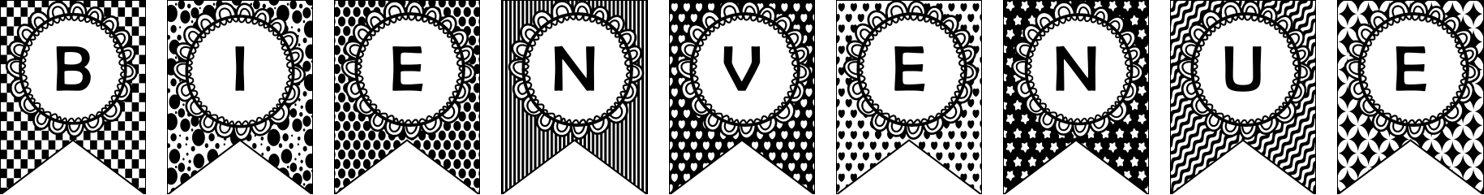 la classe de caro.: Fanion - Bannière « BIENVENUE » noir et blanc