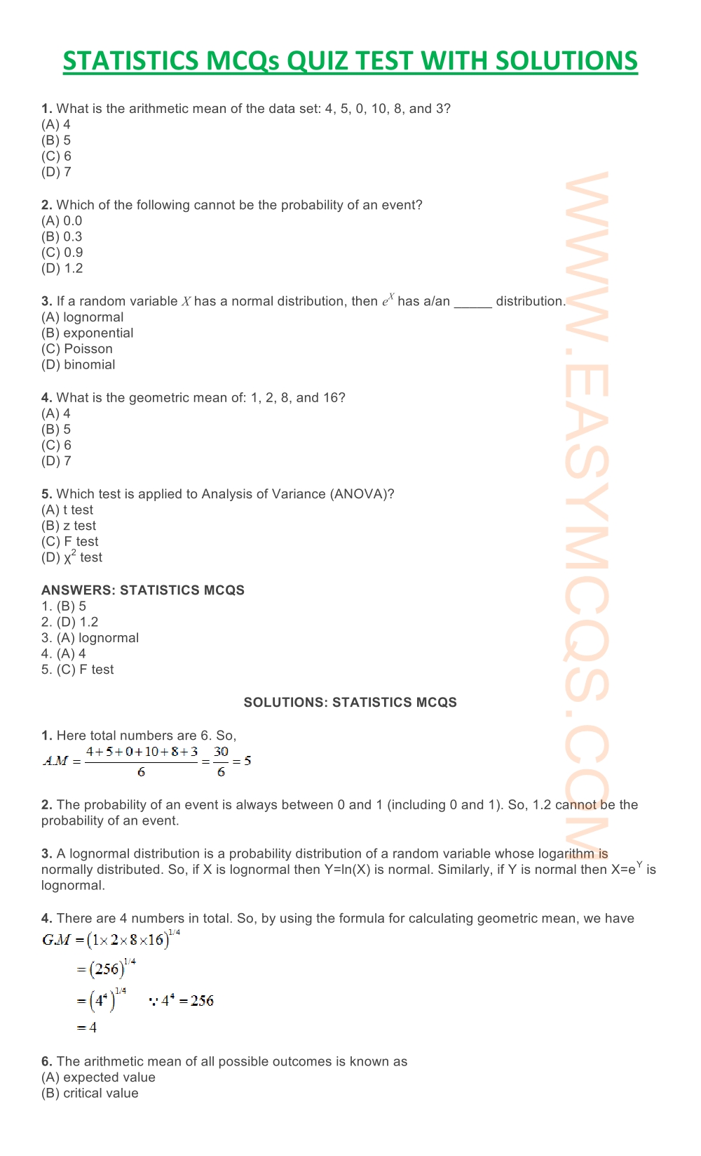 PPSC Statistics Past Papers Most Repeated MCQs With Answers - EASY MCQS ...