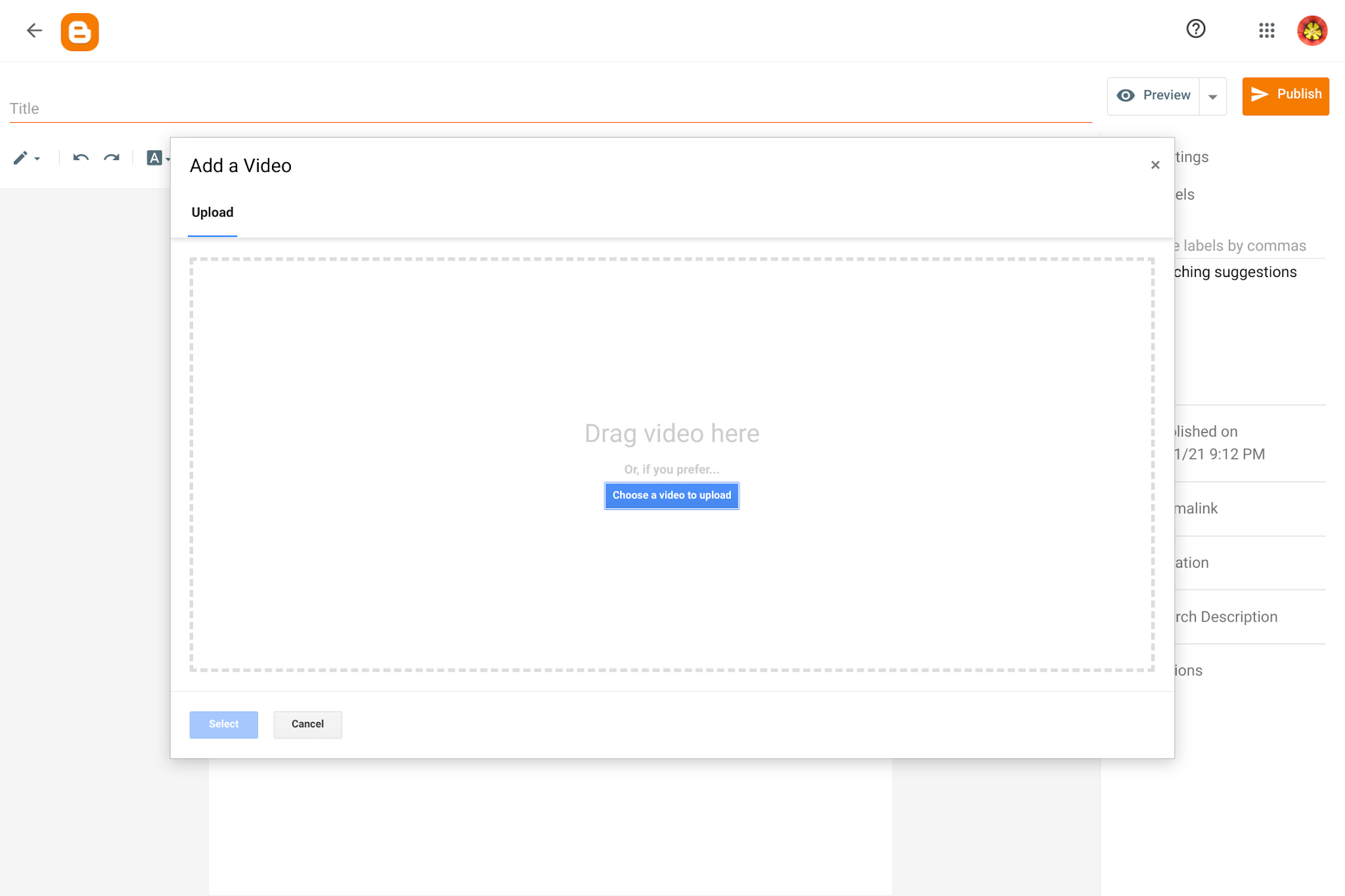 Upload video directly to your Blogger blog