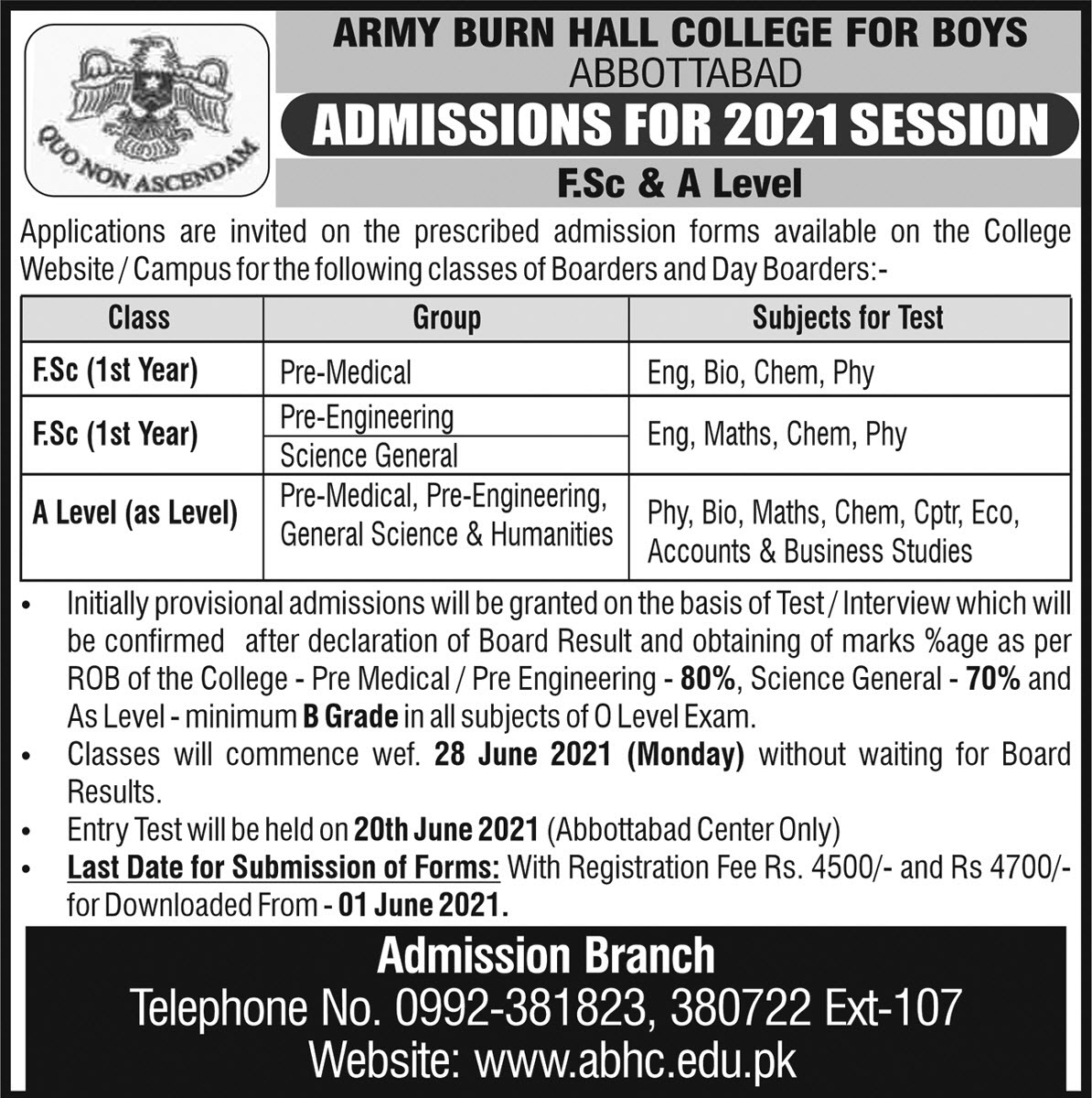 Army Burn Hall College For Boys Abbottabad Admissions