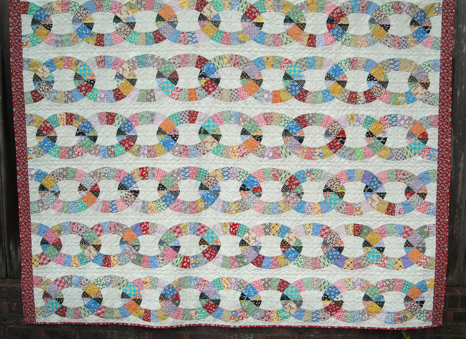 Handmade Twin Size Quilt - Chain Link Pattern - Vintage Look