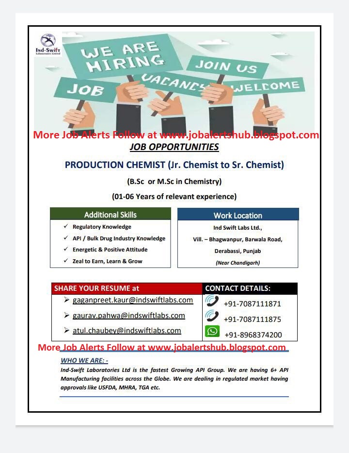 Ind-Swift Laboratories Ltd - Job Opportunity for Production Chemists ...