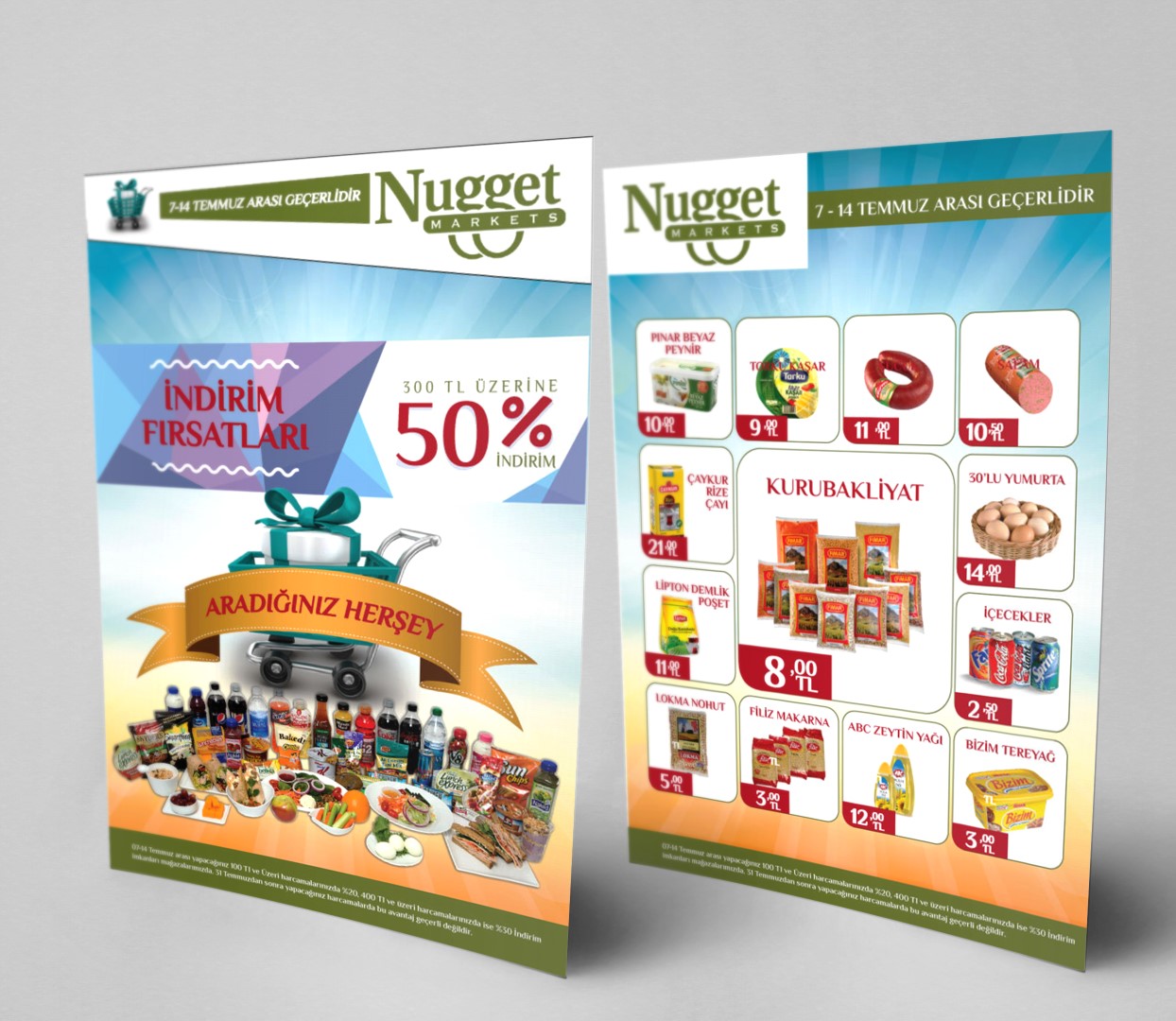 Market ürünleri, indirim kampanya el ilanı broşür örnekleri