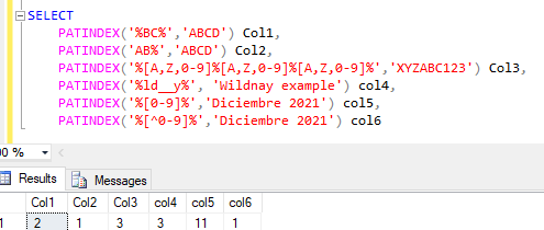 Función PATINDEX() en SQL Server