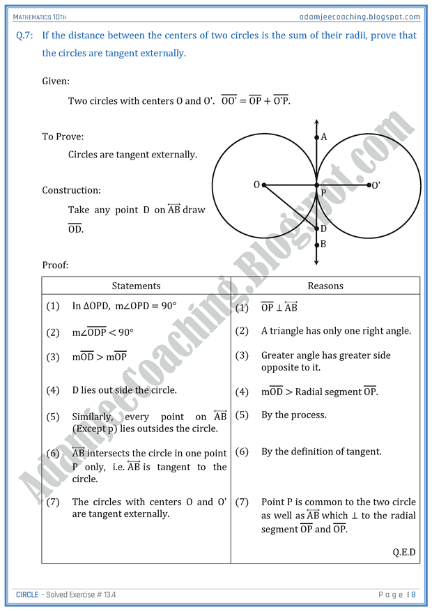 Adamjee Coaching: Circle - Exercise 13.4 - Mathematics 10th