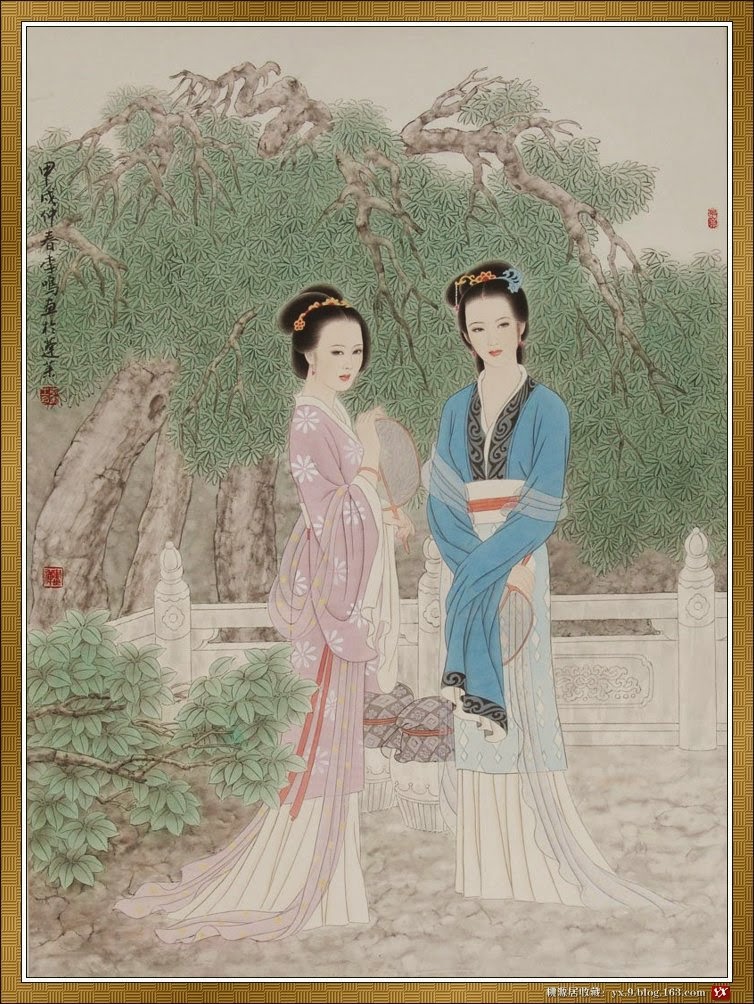 Chinese style: Traditional Chinese realistic painting of beautiful women