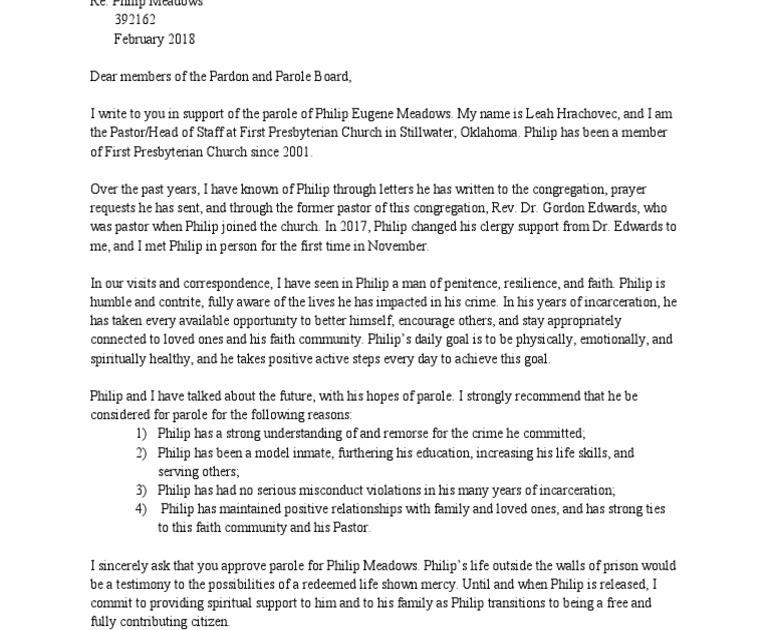 Support Letter For Parole ~ Thankyou Letter