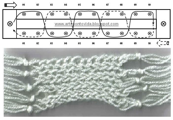 Cachecol no Tear de pregos, passo a passo ~ Dicas e idéias de crochê