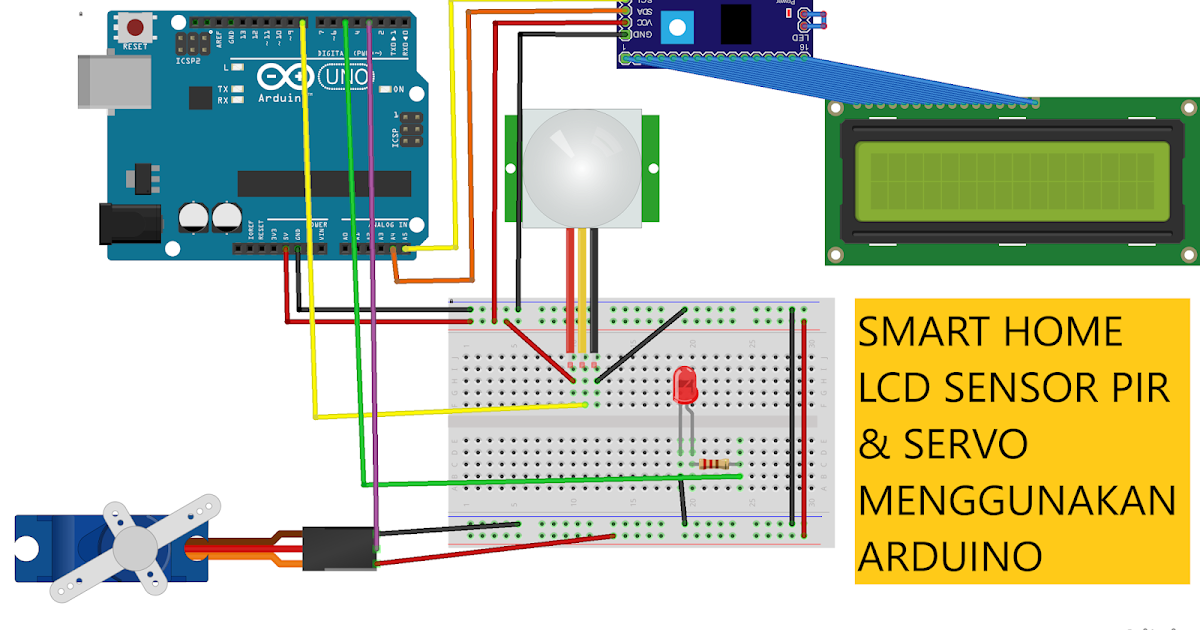 SMART HOME LCDi2c SENSOR PIR SERVO LED MENGGUNAKAN ARDUINO IOT | FERDI ...